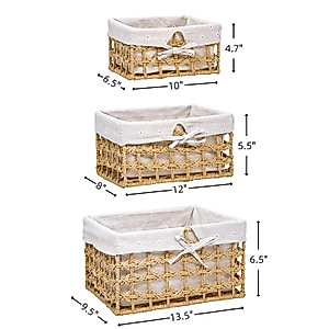 GIB Wicker Storage Baskets Set of 3, Hand-Woven Paper Rope Decorative Rectangular Small Wicker Baskets for Organizing, Cube Storage Bins for Shelves, Natural