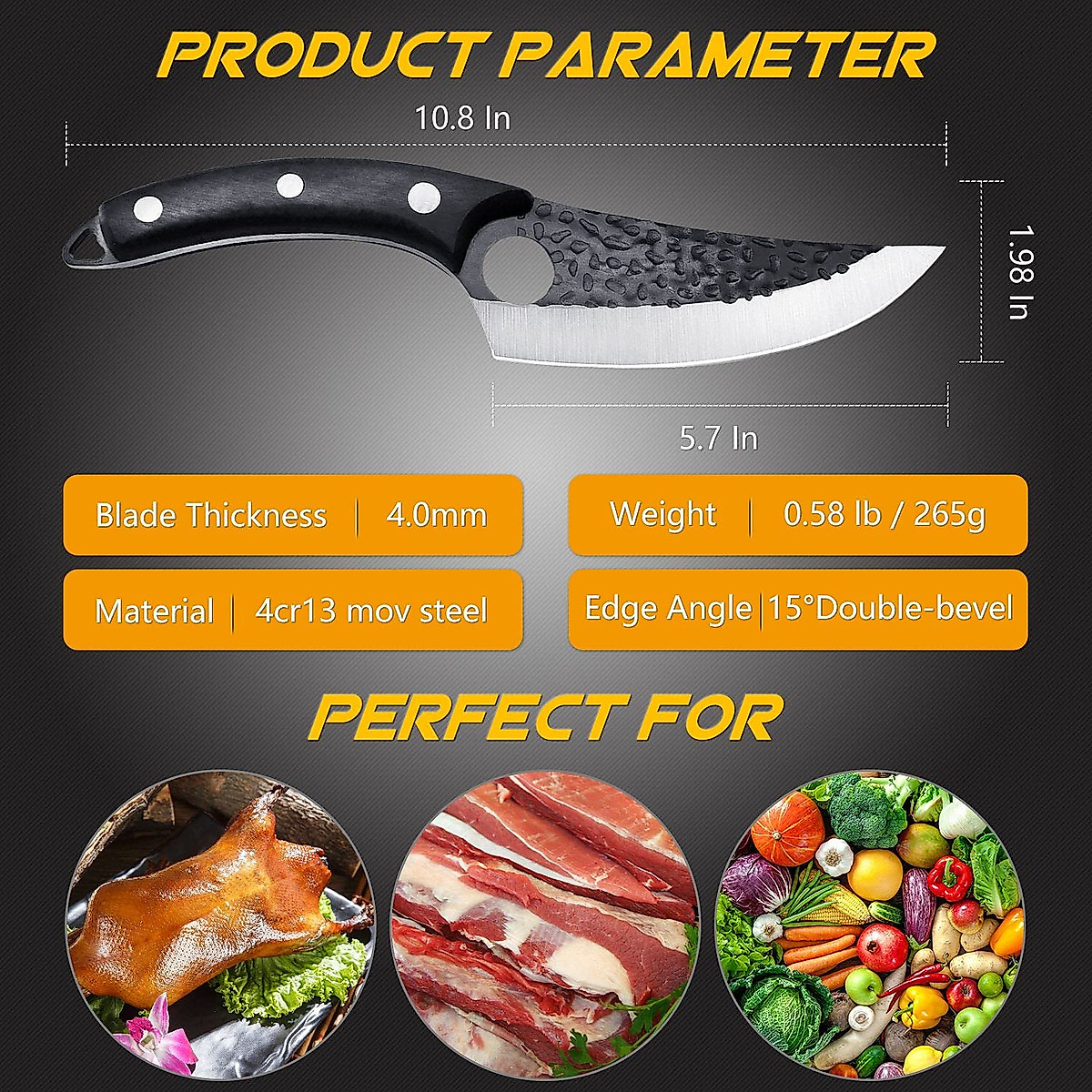 VECELO Viking Knife with Sheath, Butcher Boning Knife Forged Boning Knife High Carbon Steel Meat Cleaver Knife Multipurpose Chef Knives for Kitchen, BBQ, Camping, Gifts for Parent, Friends