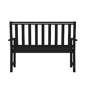 Flash Furniture Ellsworth Indoor-Outdoor Bench with Arms, Commercial Grade All Weather Recycled HDPE, Contoured Seat, UV Fade Resistant, 50", Black