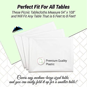 NextClimb Rectangle Vinyl Tablecloth (3 Pack) 54 x 108 inches - THICKEST Heavy Duty Table Cloth - Disposable Or Reusable White Plastic Outdoor Party Table Covers