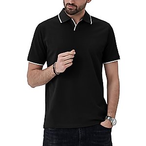 Aiyino Men's Muscle V Neck Polo Shirts Slim Fit Short Sleeve Cotton Golf T-Shirts Ribbed Knit Soft Tees Black-Large