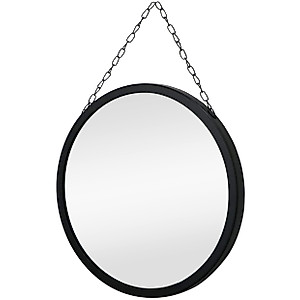 SANY DAYO HOME 12 inch Real Glass Black Round Mirror with Chain, Metal Framed Small Wall Hanging Circle Bathroom Shower Mirror for Home, Office, Door, Locker