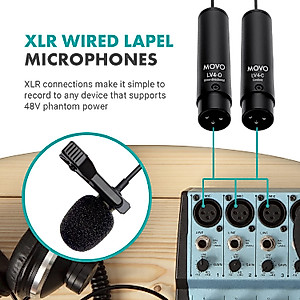 Movo LV4 Phantom Power XLR Lavalier Microphone Interview Kit with Omnidirectional and Cardioid XLR Lapel Mics, Metal Clips and Windscreens - Perfect for Video Shoots, Podcasting, YouTube Recording