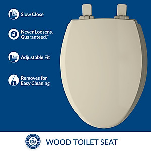 Mayfair Kendall Toilet Seat, Slow Close, Non Slip Heavy Duty Wood, Easy Clean, Elongated, Bone