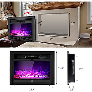 Topment 28.5" Recessed Electric Fireplace, Freestanding Fireplace Insert with Touch Screen Control Panel, Remote Control, Over-Heating Protection, 750-1500W Recessed in-Wall Heater with Timer