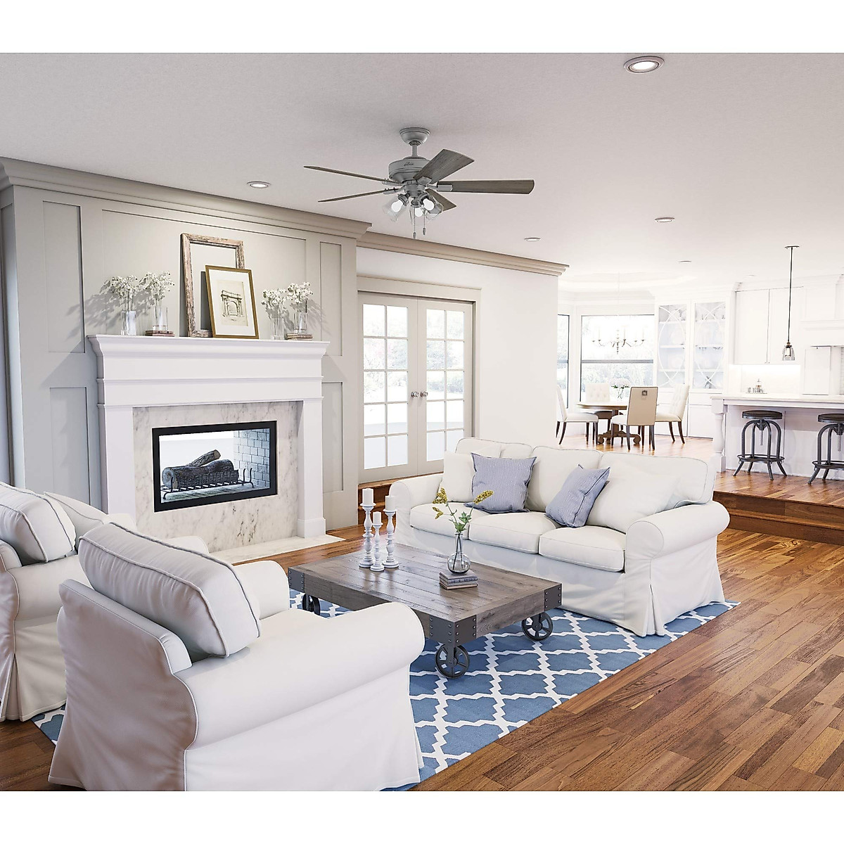 Hunter Fan Company 51019 Crestfield Indoor Ceiling Fan with LED Light and Pull Chain Control, 52", Matte Silver Finish