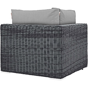 Modway Summon Wicker Rattan Outdoor Patio Sunbrella Corner Sofa in Canvas Gray