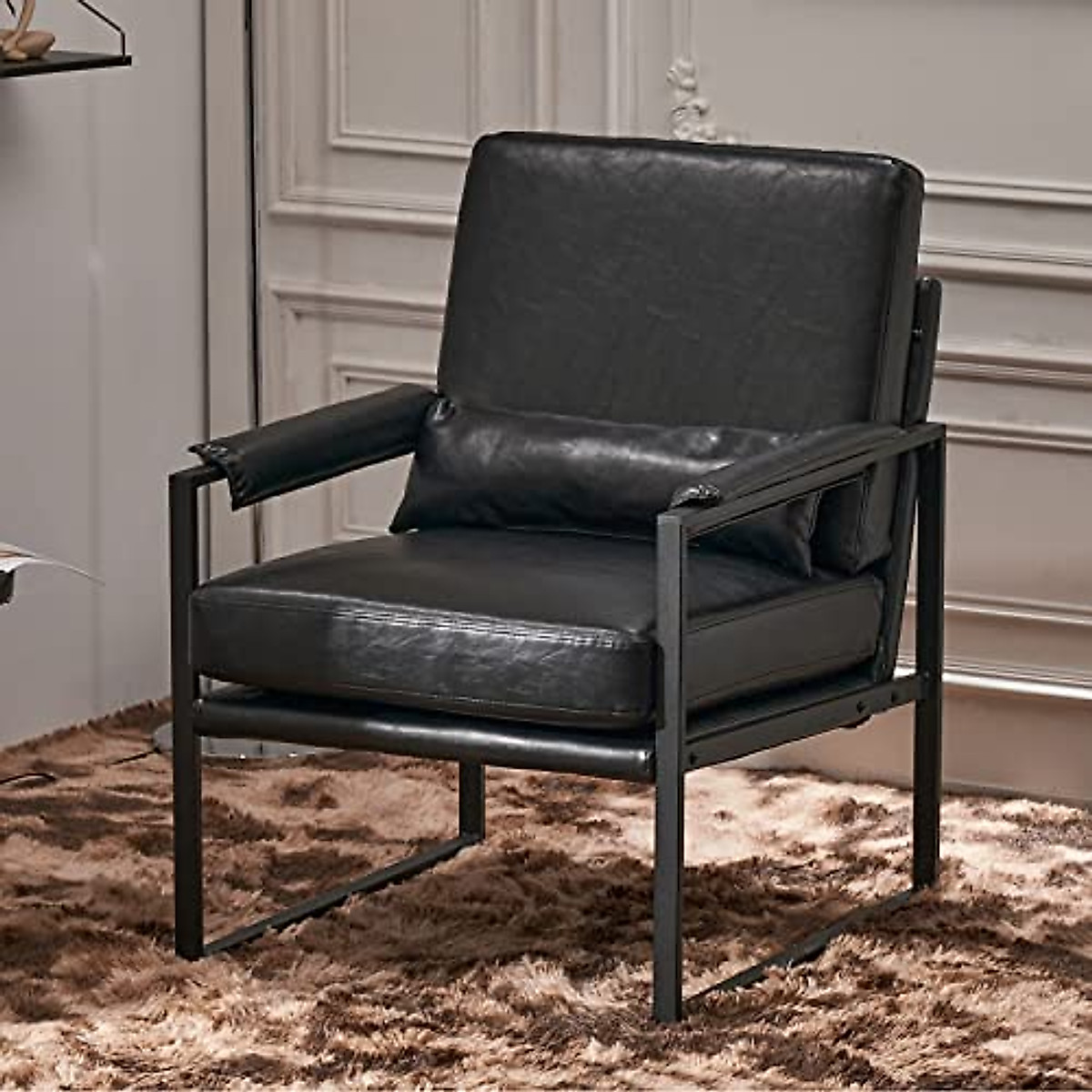 Black Office Guest Chair Reception Chair for Office Reception Lobby PU Leather Waiting Room Chair Reception Chair with Pillow, Leather Office Desk Guest Chair for Lobby Conference Room, 68 x81 x 88cm