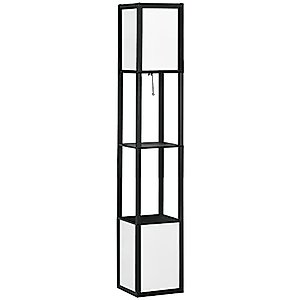 HOMCOM Modern Floor Lamp with Shelves & Dual Ambient Lighting, Tall Standing Lamp for Living Room, Bedroom with Fabric Lampshade (Bulb not Included), Black