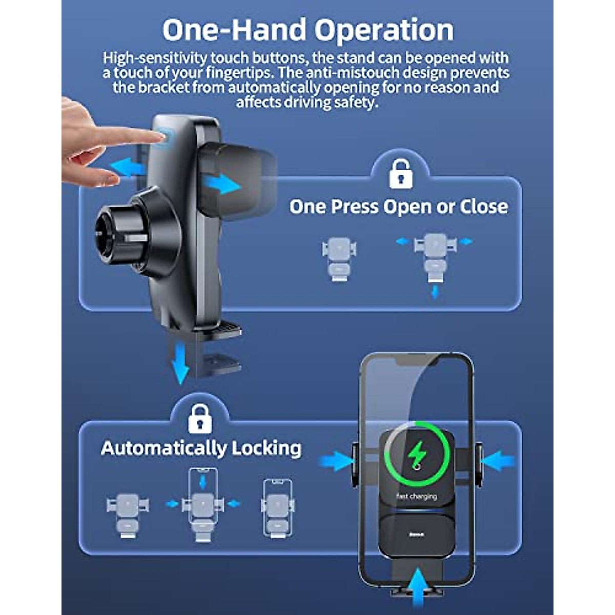 Wireless Car Charger, Baseus 15W Qi Smart Car Wireless Charger Phone Mount, Auto-Clamping Air Vent Car Charger Phone Holder Compatible with iPhone 14/13/12 Pro Max, Samsung S22/S21/S20 Ultra/S9/S8, LG