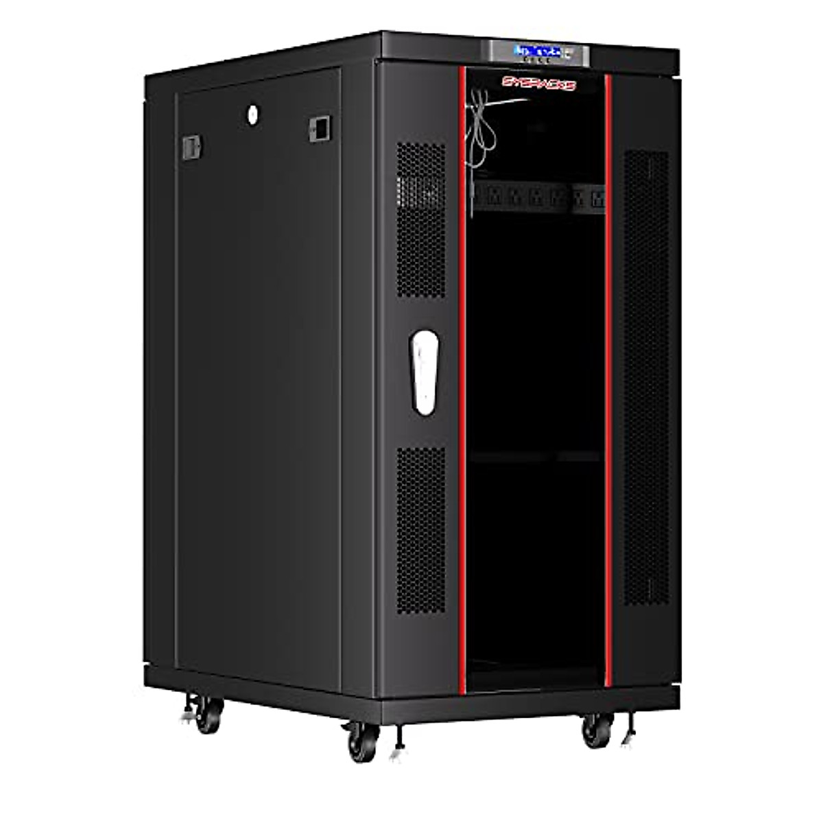 Server Rack - Locking Cabinet - Network Rack Cabinet Enclosure - 27U - Rack Mount - 32 Inch Deep - Server Cabinet - on Casters - Rack Shelf - Cooling Fan - Thermostat - Sysracks - SRF
