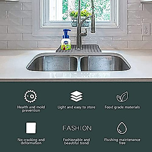 Silicone Faucet Handle Drip Catcher Tray，Sink Protectors、Sponge Holder、Splash Guard for Kitchen Sink Accessories Mat-Upgraded Ramp Pads Make It Easier for Water Droplets to Drain Away (Black)
