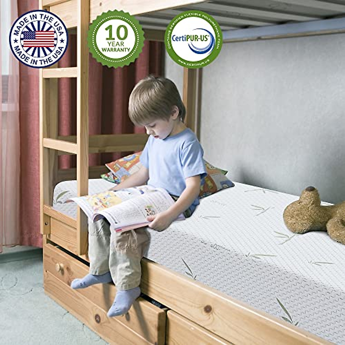 IULULU Full Size Mattress in a Box, 6 Inch Gel Memory Foam Mattress for Kids Breathable Bamboo Cover Mattress for Bunk Bed, Trundle Bed, CertiPUR-US Certified, Made in USA