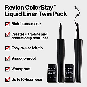 Liquid Eyeliner by Revlon, ColorStay Eye Makeup, Waterproof, Smudgeproof, Longwearing with Ultra-Fine Tip, 251 Blackest Black, 0.08 Fl Oz (Pack of 2)