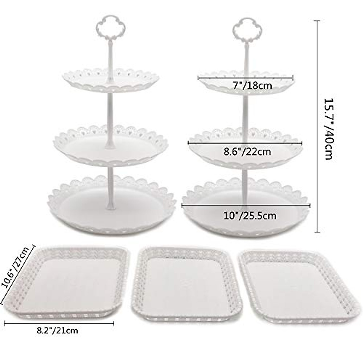 FEOOWV Set of 5 Pcs Round 3-Tier Cake Stand Party Food Server Display Stand with Plastic Serving Trays for Wedding Birthday Party Decor (Style B)