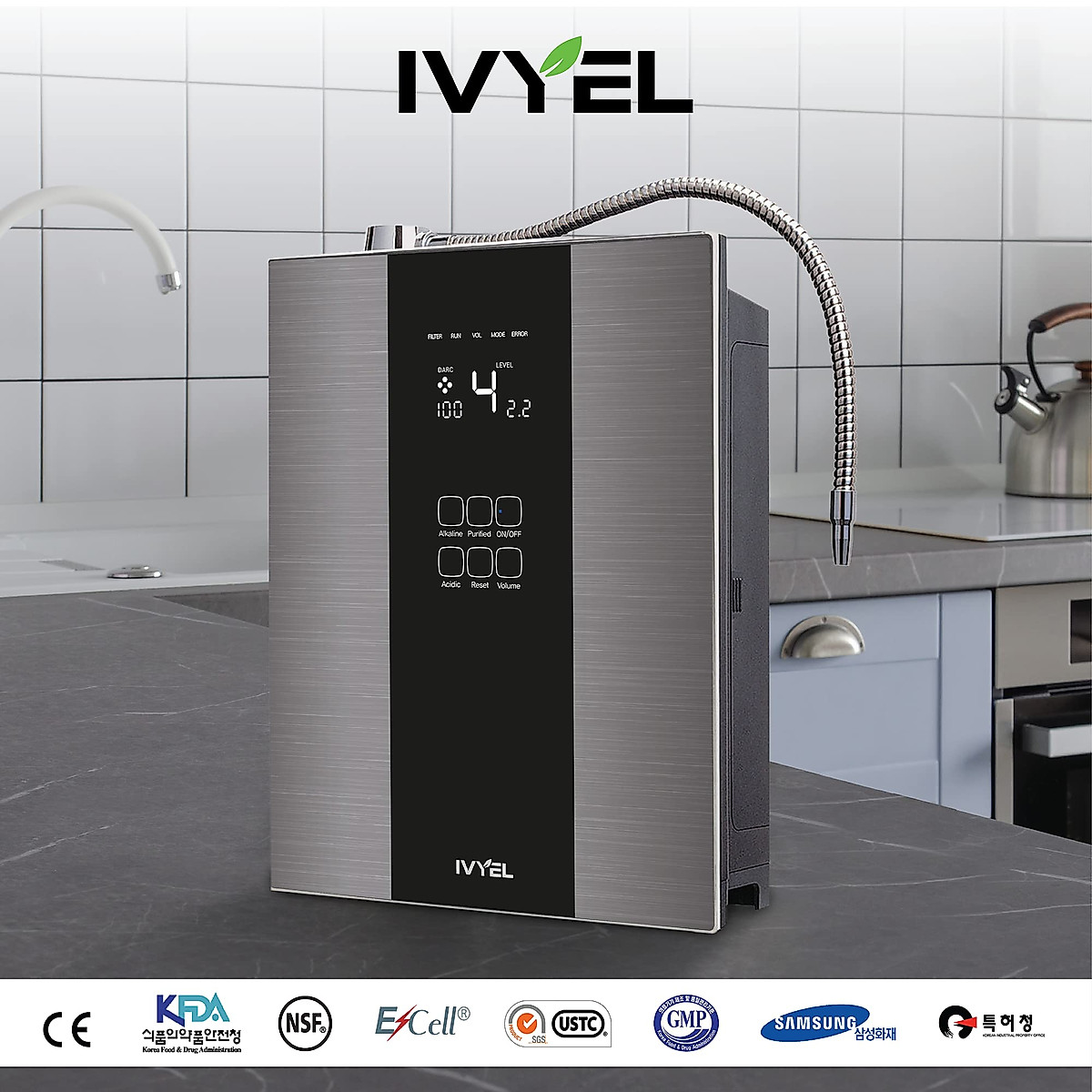 Korea-Made Ivyel PL Alkaline Water Machine,Water ionizer, Produces ph 8.5-10.0 Alkaline Water/Acidic Water/Hydrogen Water/Water Purifier Filter/Ionized Water/Antioxidant Water