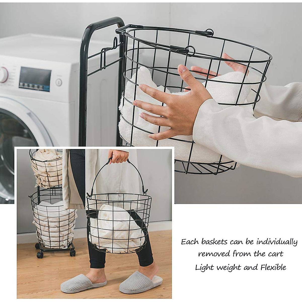 Lomani 3-layers laundry basket on wheels, laundry storage and organizer, cloth basket cart, organizer cart for clothes-BK