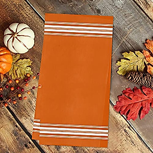 zzsunfeel Kitchen Towels Reversible for Drying Dishes, Thanksgiving Fall Orange White Stripe Set of 1 Dishcloths Cotton Hand Towels, Absorbent Dish Towels for Kitchen Counter Tea Towels 18"x 28"