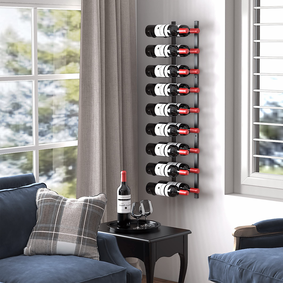 CharaVector Stainless Steel Wine Rack Wall Mounted 36 Bottles 2PCS, DIY 1/2/3 Wall Wine Rack, Matte Black Hanging Wine Rack, Double Sturdy Wall-Mounted Wine Racks, Home and Kitchen Decor