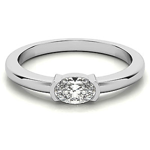 Excellent Oval Brilliant Cut 0.92 Carat, Moissanite Diamond Promise Band, Half Bezel Set, Eternity Sterling Silver Bands, Valentine's Day Jewelry Gift, Customized Band (4)