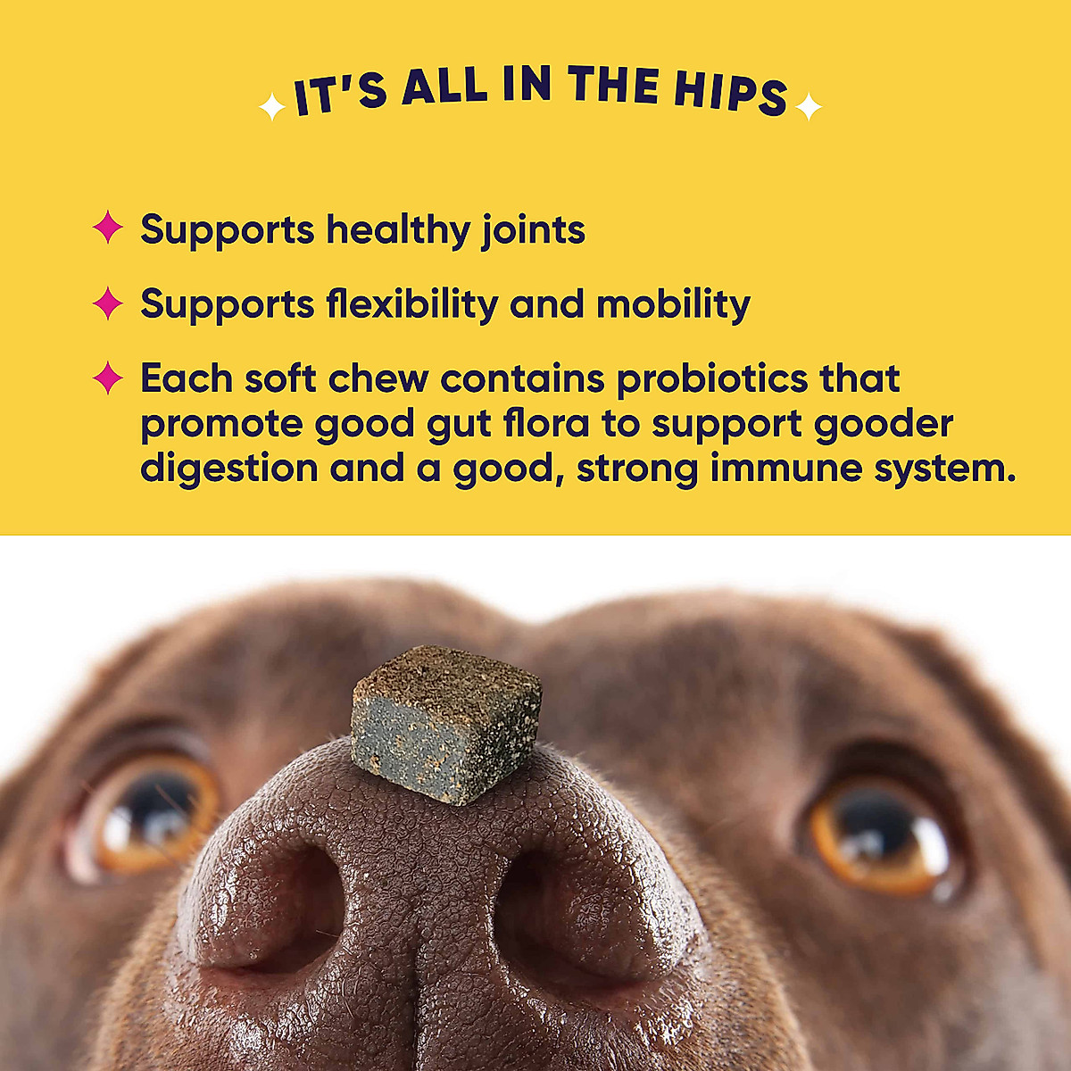 GoodGood Hip + Joint Dog Supplements; Supports Healthy Hips and Joints, Flexibility, and Mobility; Chewable Soft Treats with Glucosamine, MSM, and Turmeric; Probiotics; 90 Natural Flavor Chews