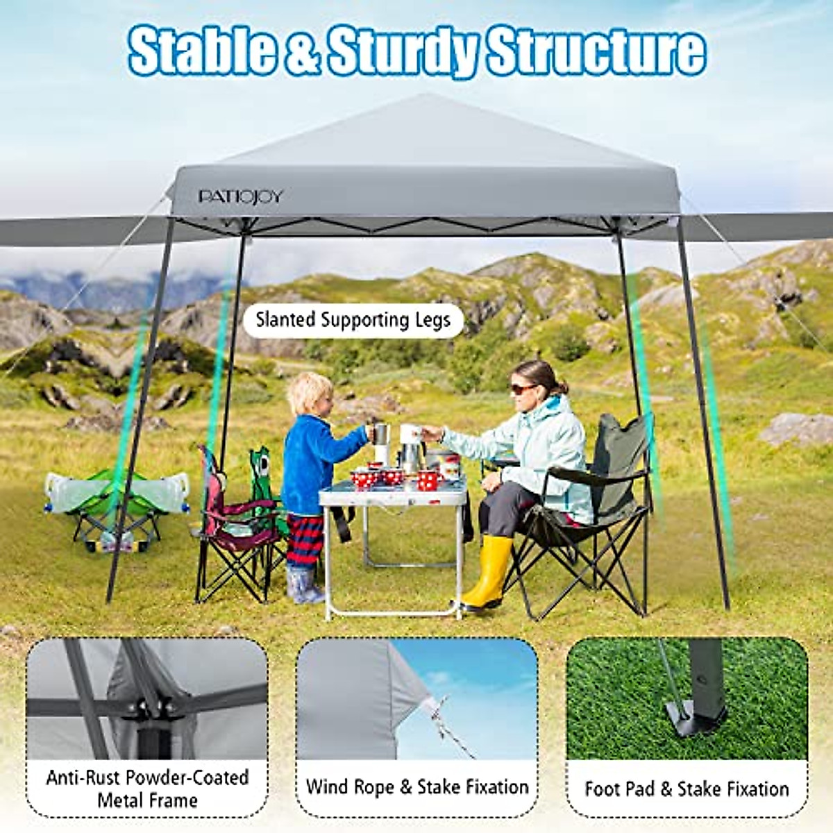 Tangkula 10x10 ft Pop Up Canopy with Dual Awnings, Outdoor Canopy Tent with Center Lock, 16 Stakes, 12 Ropes, Roller Bag, UPF50+ Easy Setup Instant Canopy with 2 Sidewalls for Camping, Patio, Market