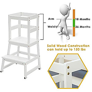 DuDuEase Kitchen Step Stool for Kids and Toddlers with Safety Rail Children Standing Tower for Kitchen Counter, Parents' Helper Kids Learning Stool, White