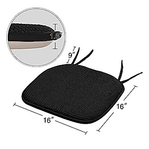 Turquoize Non Slip Memory Foam Seat Chair Cushion Pads Honeycomb Premium Comfort Memory Foam Chair Pads/Cushions with Ties - Seat Cover 16" x 16" Chair/Seat Cushion Pad, 2 Pack, Black