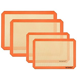 Silicone Baking Mat Set of 4-2 Half Sheet (11-5/8" x 16-1/2") 2 Quarter Sheet (8-1/2" x 11-1/2")，100% Non-Stick Reusable Food Safe Tray Pan Sheet Liners With Macaron, Pastry, Cookie (Orange)