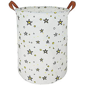 ASKETAM Fabric Laundry Basket Canvas Laundry Hamper for Dirty Clothes Toy Organizer Kid Nursery Room Decor Basket (Yellow black Pentagram)