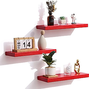 Generic Set of 3 Floating Shelves Wall Mounted Shelf, for Home Decor with 6"" Deep (red, 15.7 inch)