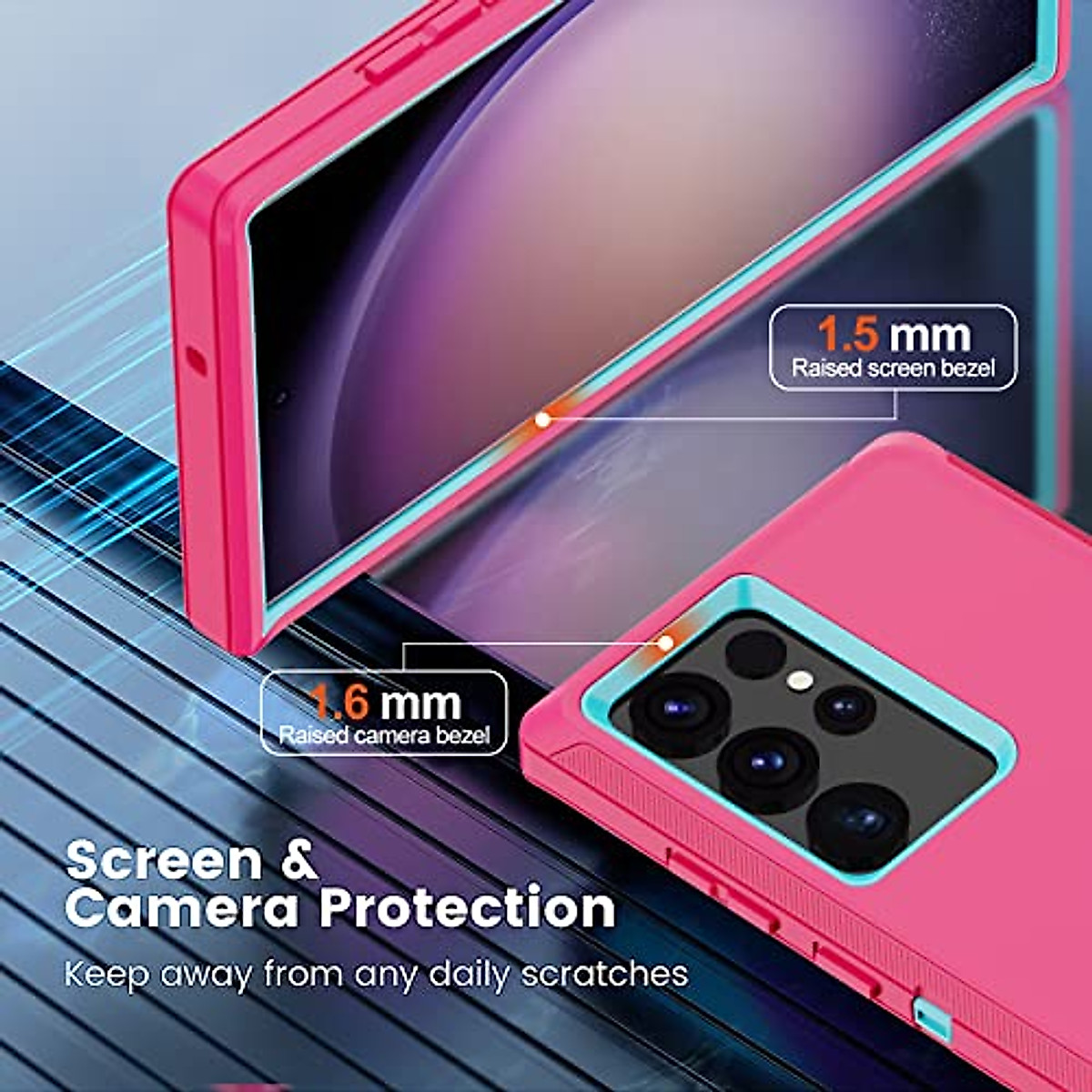 Annymall for Galaxy S23 Ultra Case with 2 Screen Protector,Heavy Duty Shockproof Drop Protective Dustproof Full Body Rugged 3-Layer Military Tough Durable Cover for Samsung Galaxy S23 Ultra (Pink)