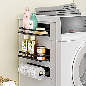 Benzoyl Magnetic Spice Rack, Strong Magnetic Large Shelf Rack Paper Towel Holder for Refrigerator Fridge, Space Saving Storage Container, 12.5'' Black - 3 PACK