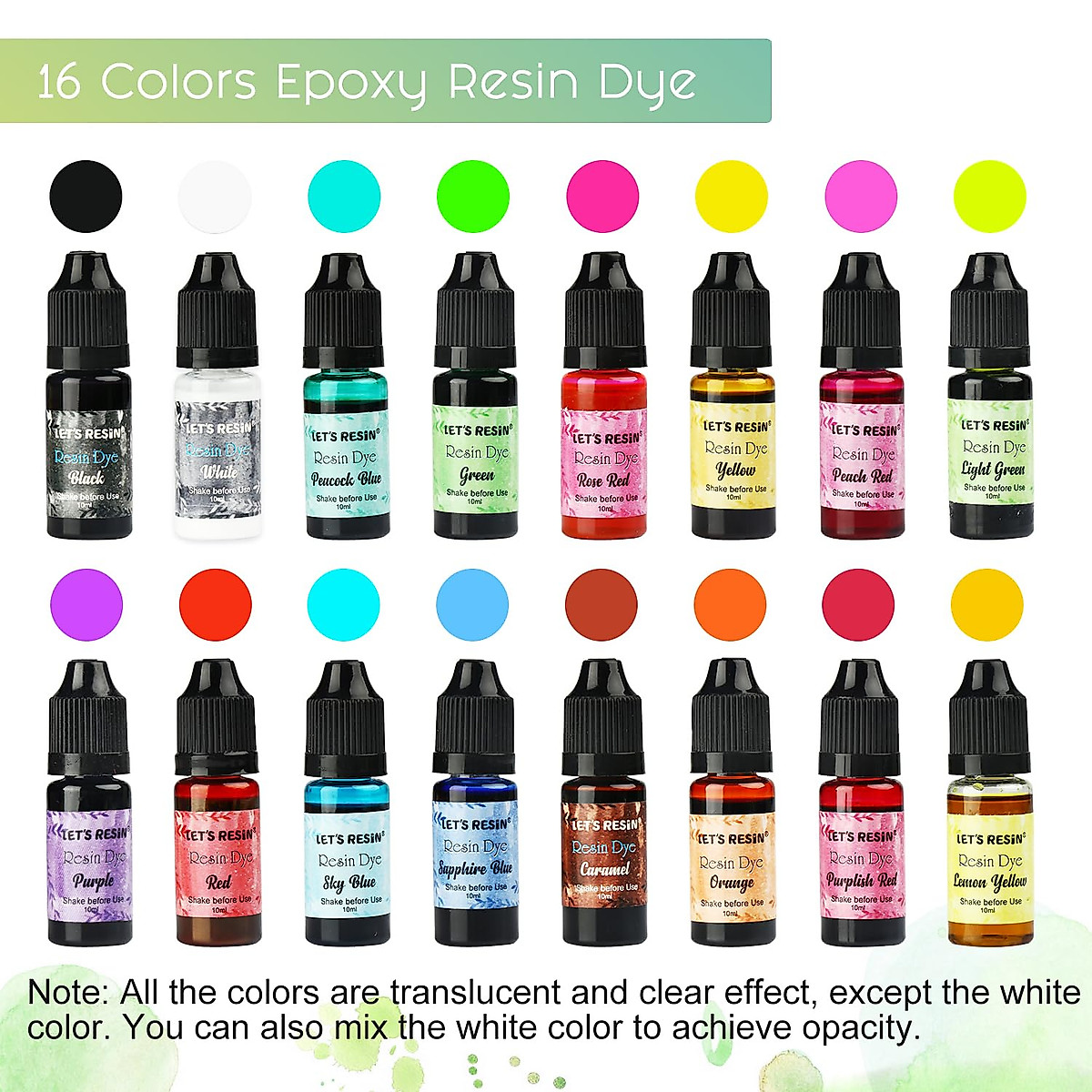LET'S RESIN Epoxy Resin Pigment 16 Color Liquid Epoxy Resin Dye, Concentrated Epoxy Resin Paint,Resin Colorant for Resin Coloring,Resin Jewelry, Resin Art Crafts DIY Making (Each 0.35oz)