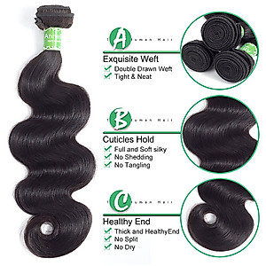 ANNELBEL Brazilian Hair 4 Bundles Body Wave 8A Virgin Unprocessed Human Hair Bundles Remy Human Hair Extensions Weave - Wavy Hair, Double Weft, Natural Black, (10", 50g)/Bundle