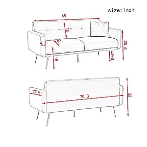 AnwickNomo 70" Velvet Modern Couch Sofa Bed with Golden Metal Legs, Tufted Loveseat with Throw Pillow and Mid Foot for Living Room, Bedroom, Playroom, Office (Pink)