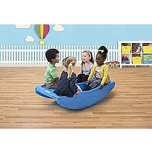 Simplay3 Two Sided Rock and Roll Teeter Totter Seesaw and Climbing Bridge, Fits up to Four Children and Kids for Rocking and Climbing - Indoor / Outdoor - Blue, Made in USA