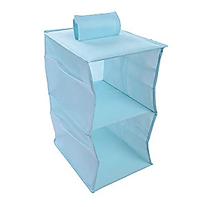 2-3-4 Shelf Hanging Closet Organizer,Foldable Closet Hanging Shelves,Cloth Hanging Organizer with Side Pockets,Pink Blue Grey (Blue/2 Shelf, 2 Shelf)