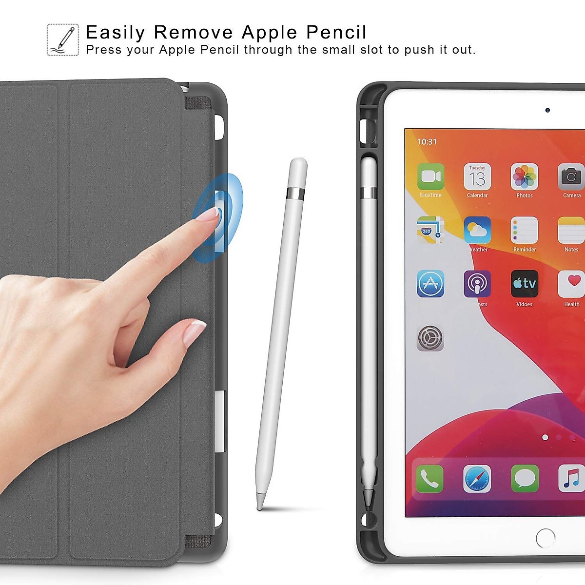 Hi Space for iPad 9th 8th 7th Generation Case for iPad 10.2 Case 2021 2020 2019 Composition Notebook with Pencil Holder, Book Trifold Protective Shockproof Cover with Auto Sleep Wake for A2270 A2428