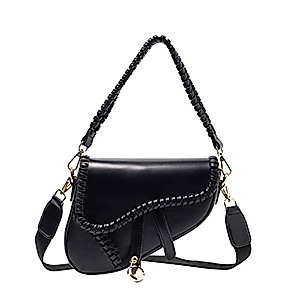 Cozyonme Women's fashion saddle bag shoulder bag purse handbag crossbody bag holiday gift (Black)