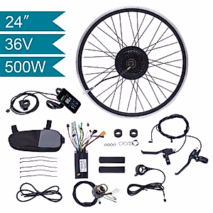 24" E-Bike Conversion Kit 36V 500W E-Bike Rear Wheel Motor Kit w/Display & Pedal Sensor, Brushless Gear Motor, 5 Speed Controls