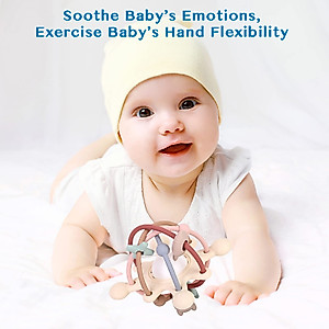 Eoopoon Baby Teether Toy for Babies 3 Months+, Silicone Baby Teething Toys, Rattle Sensory Teether Toy for Sore Gums, Baby Chew Toys for Sucking Needs, BPA Free, Navajo White