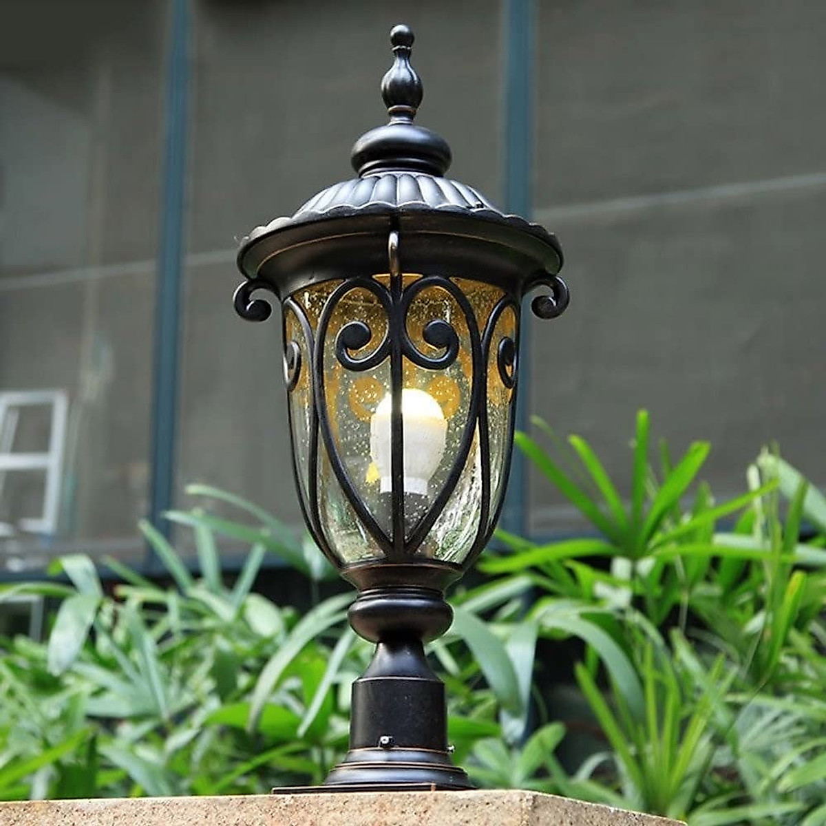 MODEBHD 49cm, Outdoor Glass Floor Lamp Bottom Light Die-cast Aluminum Column Light Waterproof IP55 Pillar Post Light Garden Decoration Park Fence Garden Villa E27 Lighting