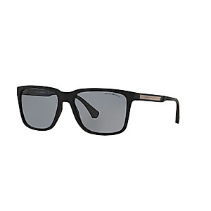 Emporio Armani Men's EA4047 Square Sunglasses, Rubber Black/Grey Polarized, 56 mm