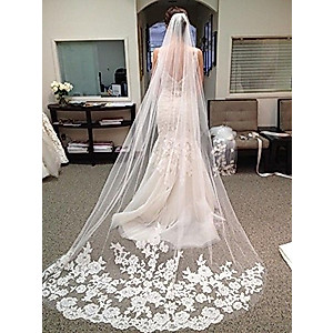 MisShow Ivory Lace Edge Cathedral Length Wedding Bridal Veil with Comb
