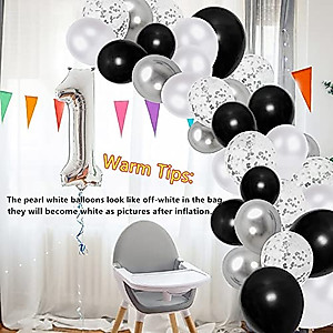 Black Silver Balloon Garland Arch Kit, 100pcs White Silver Confetti and Metallic Chrome Latex Party Balloons for Wedding Birthday Graduation Anniversary Decorations (BlackSilver-100pcs)