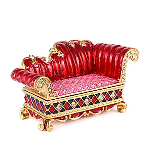 QIFU Sofa Series Hand Painted Hinged Jewelry Trinket Box with Rich Enamel and Sparkling Rhinestones Unique Gift Home Decor