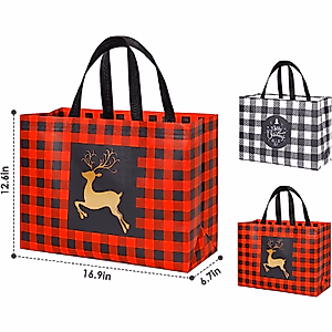 YANGTE 16 Pack Extra Large Christmas Gift Bags, Reusable Tote Bags with Handle Non-Woven Christmas Grocery Shopping Totes for Holiday Xmas, 16.9 * 12.6 * 6.8"