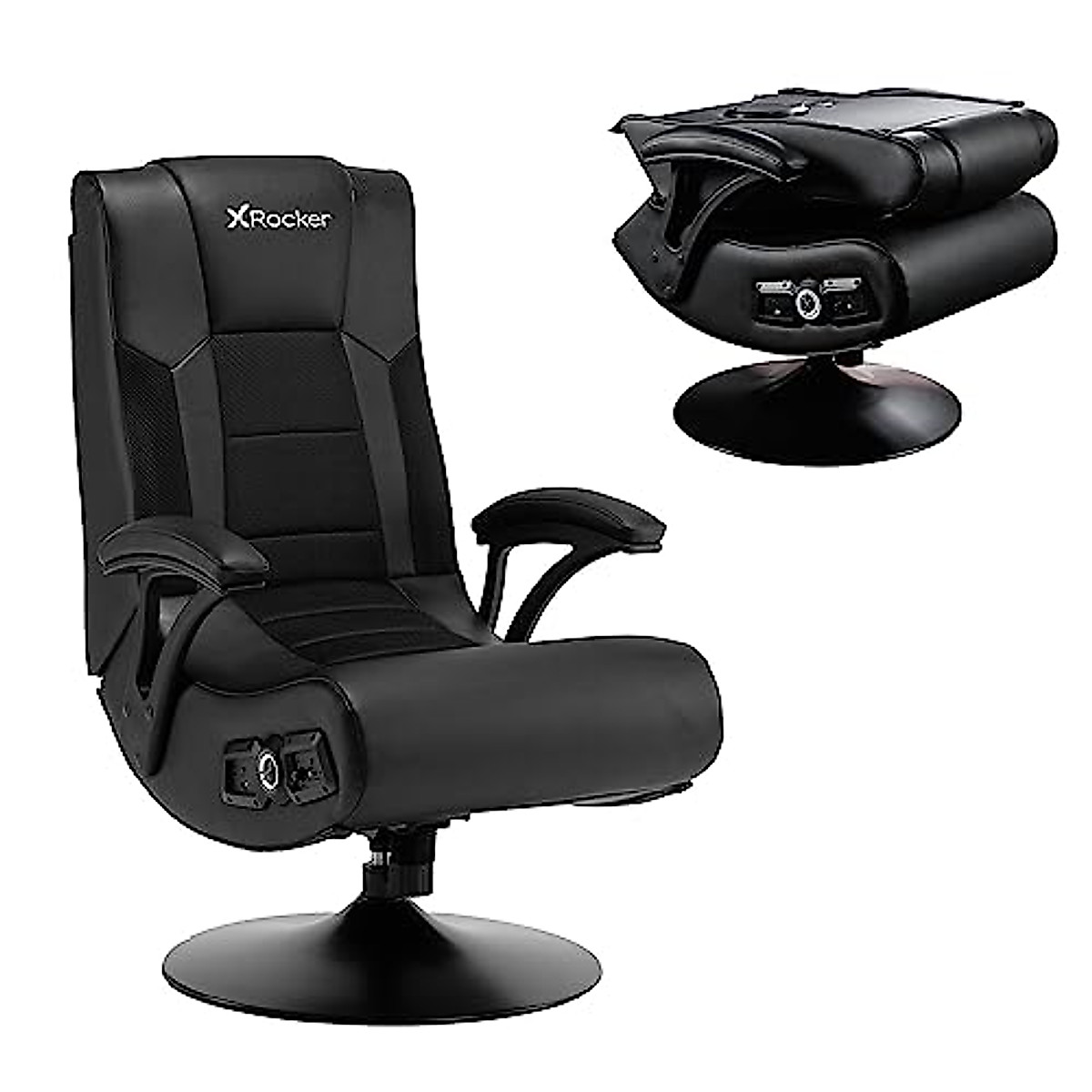 X Rocker Sphynx Pedestal Gaming Chair, with Headrest Mounted Speakers, 2.1 Wireless, Backrest Subwoofer, Padded Armrest, 5111501, 30.9" x 20.5" x 40", Black