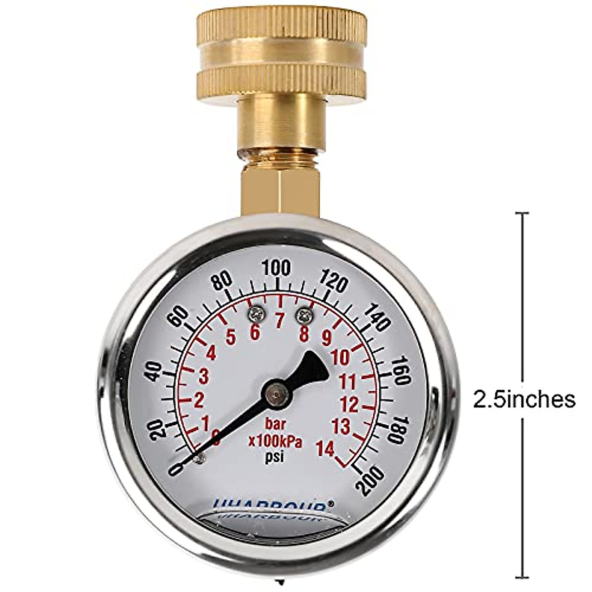 Water Pressure Gauge Kit Including Adaptors, UHARBOUR 2.5"Glycerin Filled Water Pressure Test Gauge with Brass Hose Fitting and Extra 6 Adapters for Multiple Use,0-200psi/14bar